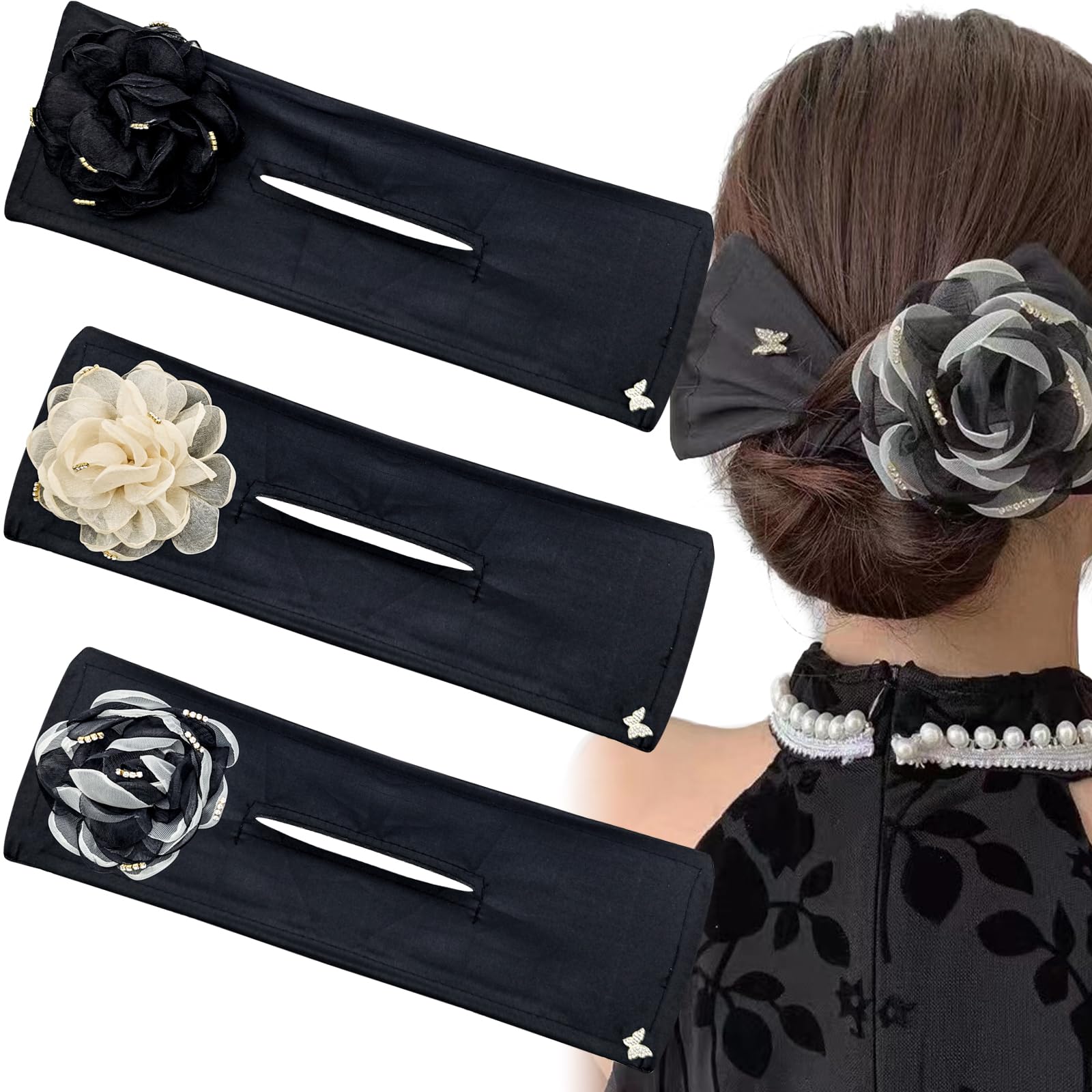Amazon.com: 3 PACK Flexible Camellia Flower Hair Bun Makers for Women ...