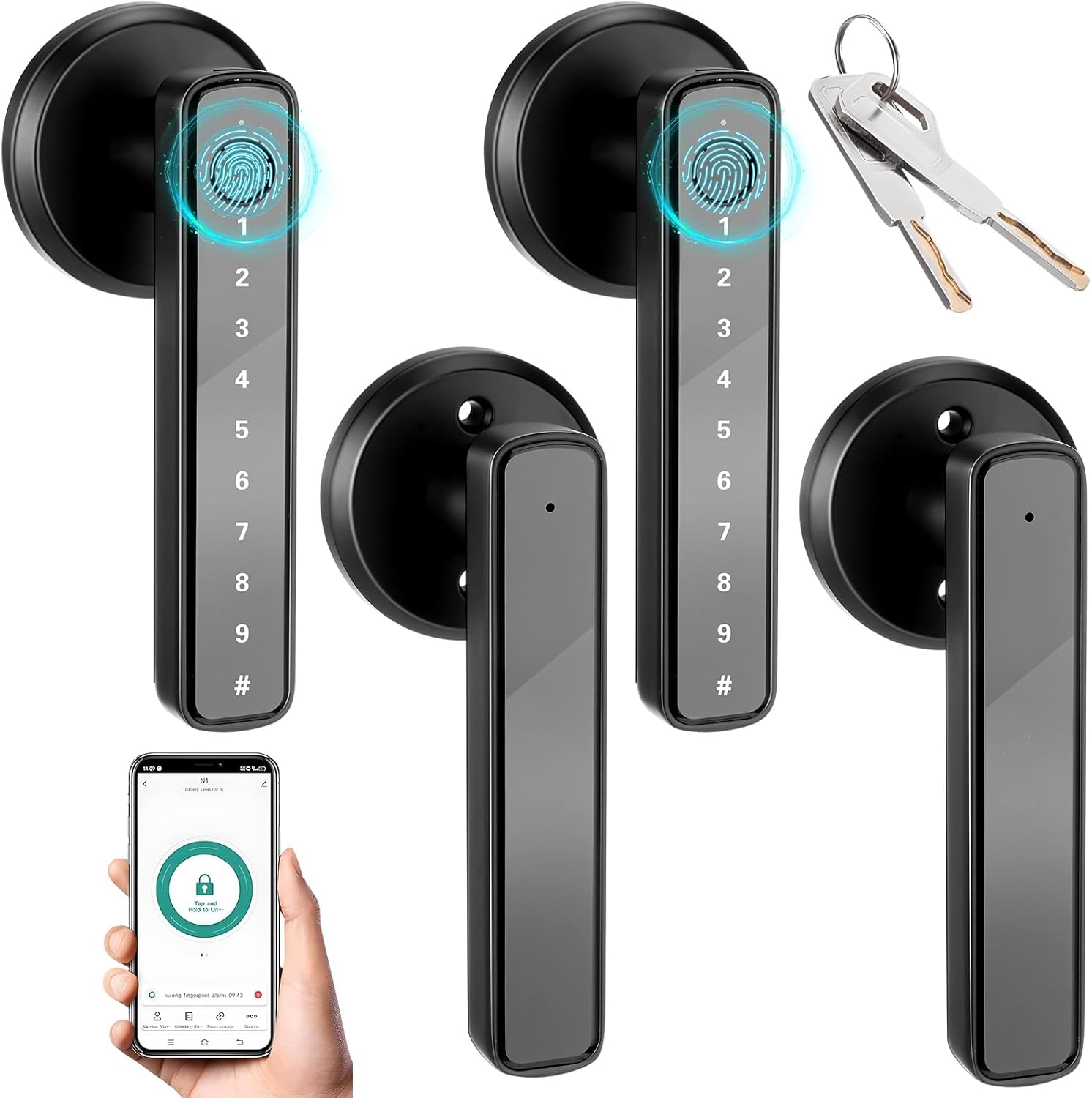 Kanayu 2 Set Fingerprint Door Lock Touchscreen Door Knob with Keypad ...
