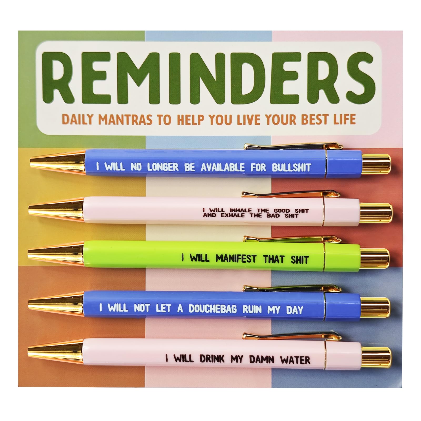 SHCHME Reminder Pen Set, 5PCS Black Ink Ballponit Pens for Work ...