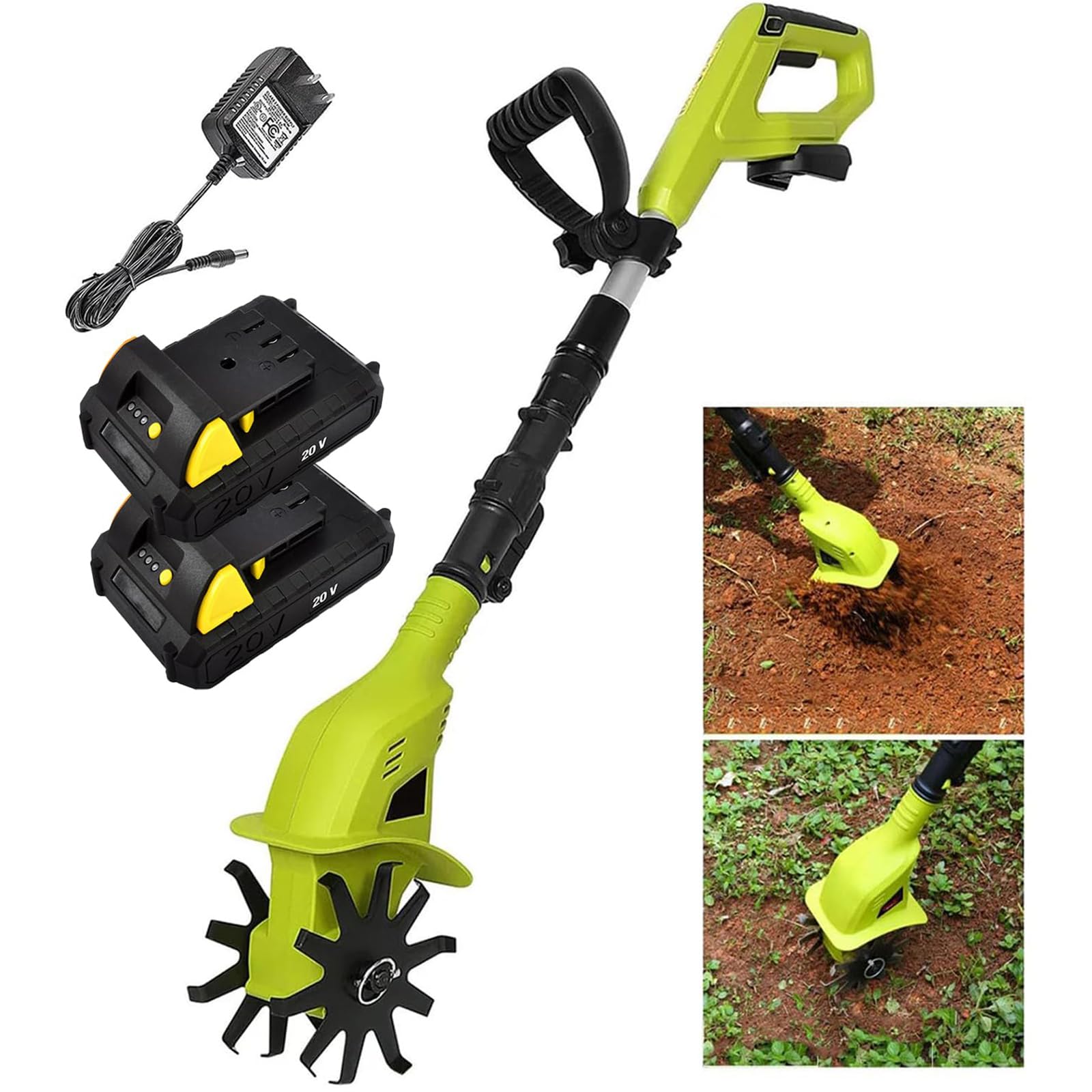 Electric Garden Rotavator – Cordless Tiller Cultivator with 2 x 4000mAh ...