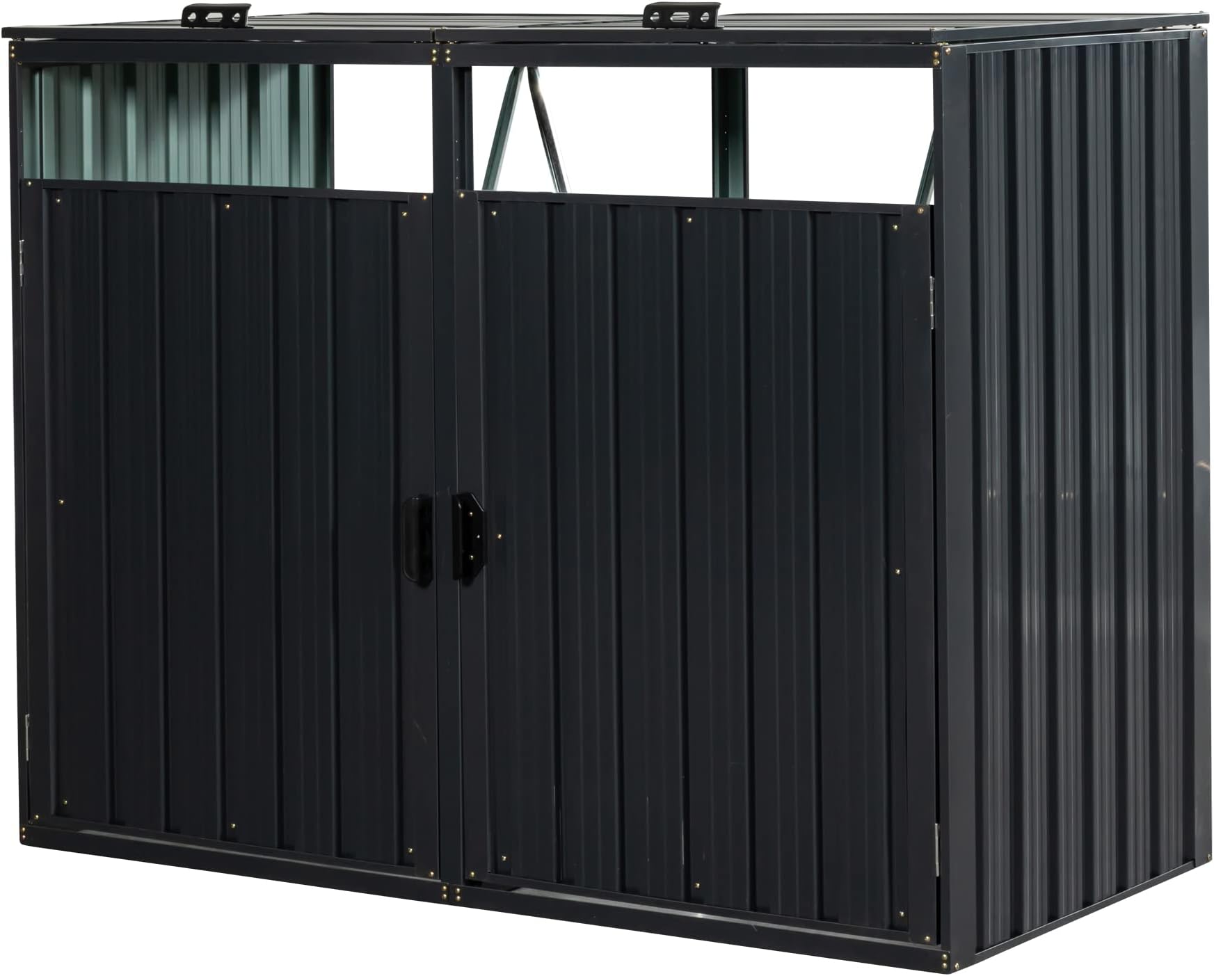 Amazon.com : Garbage Bin Shed Stores 2 Trash Cans Metal Outdoor Bin ...