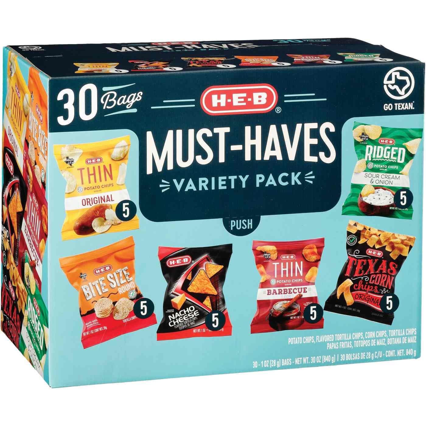 Amazon.com: HEB H-E-B Must-Haves Chips 30-Count Variety Pack, 1 oz Bags ...