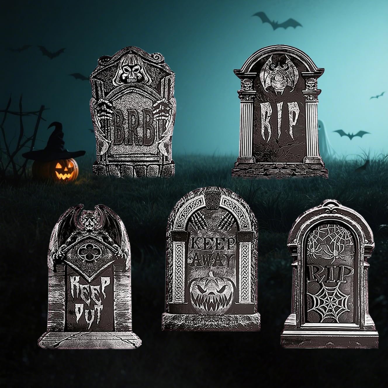 Amazon.com : 23.62in Halloween Tombstones Yard Sign, 5 PCS Large ...