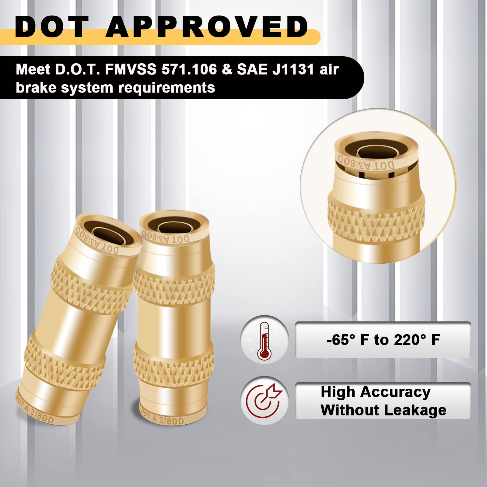 Snapklik.com : 3/8 Air Brake Line Fittings 5PCS, DOT Brass Straight ...