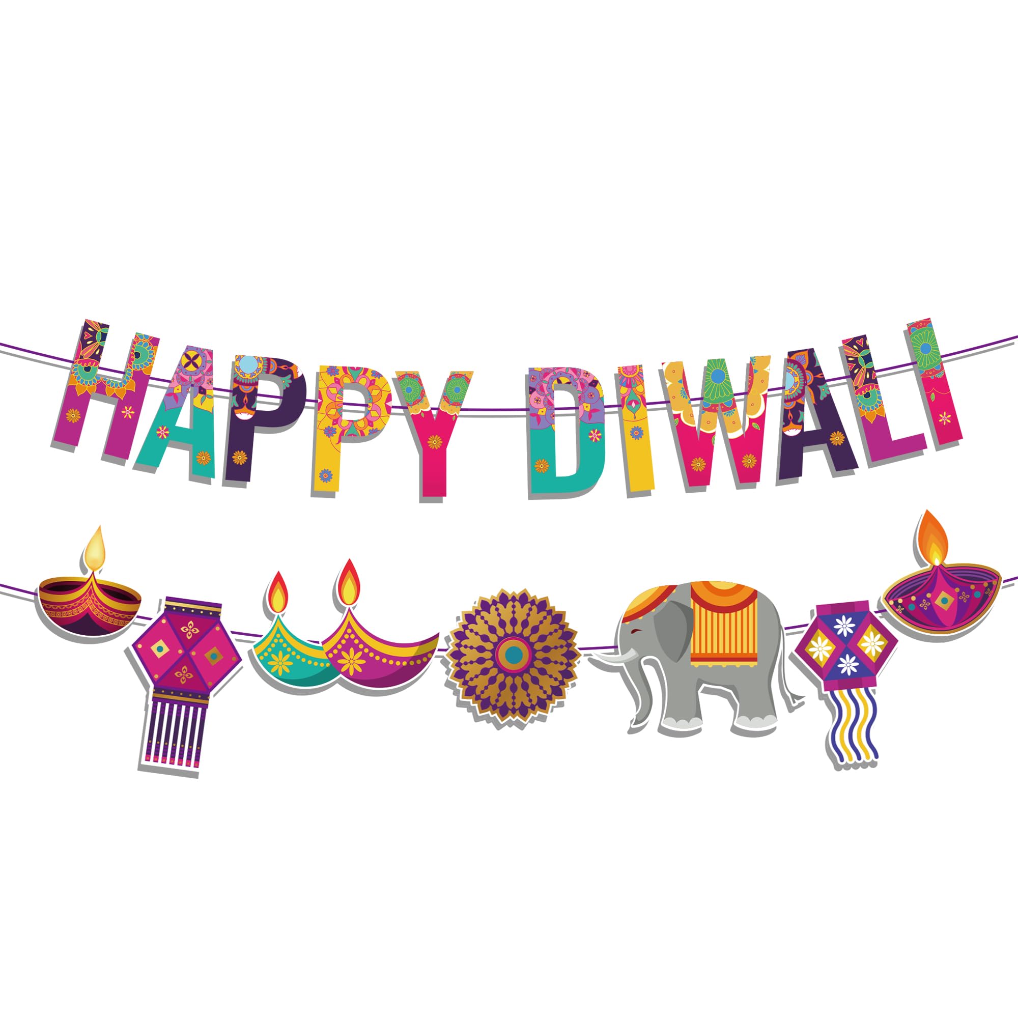 Amazon.com: KYMY Happy Diwali Paper Banners, Deepavali Themed Pennants ...
