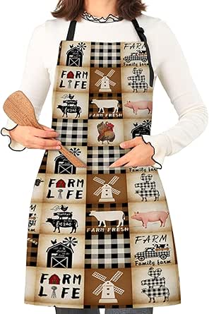 Amazon.com: Kitchen Apron for Women,Farm Animals Cow Pig Chicken Brown ...