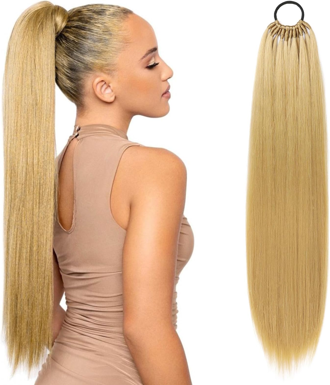 Amazon.com : LONAI Ponytail Extensions, Versatile Elastic Band Dark ...