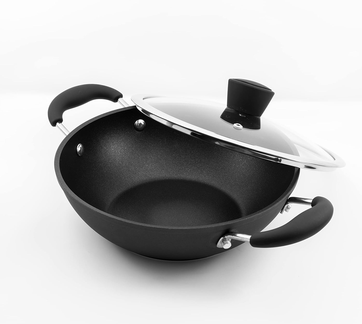 Zinel 4143 Non-Stick Wok with Glass Lid Cast Aluminum Black 24cm – Yaxa ...