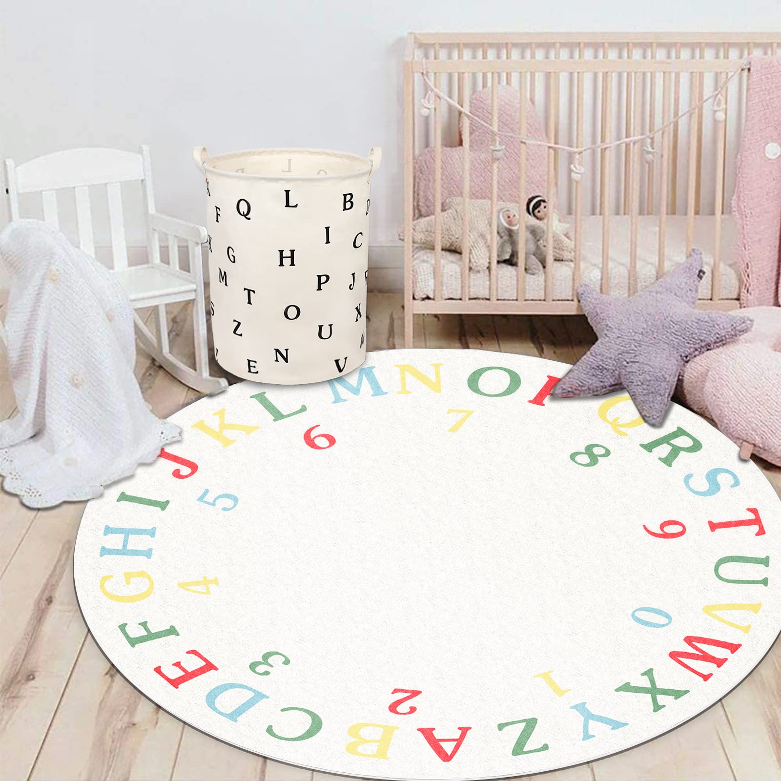 47" Colorful ABC Rug Kid Rug for Nursery Playroom Bedroom,4ft Circle ...