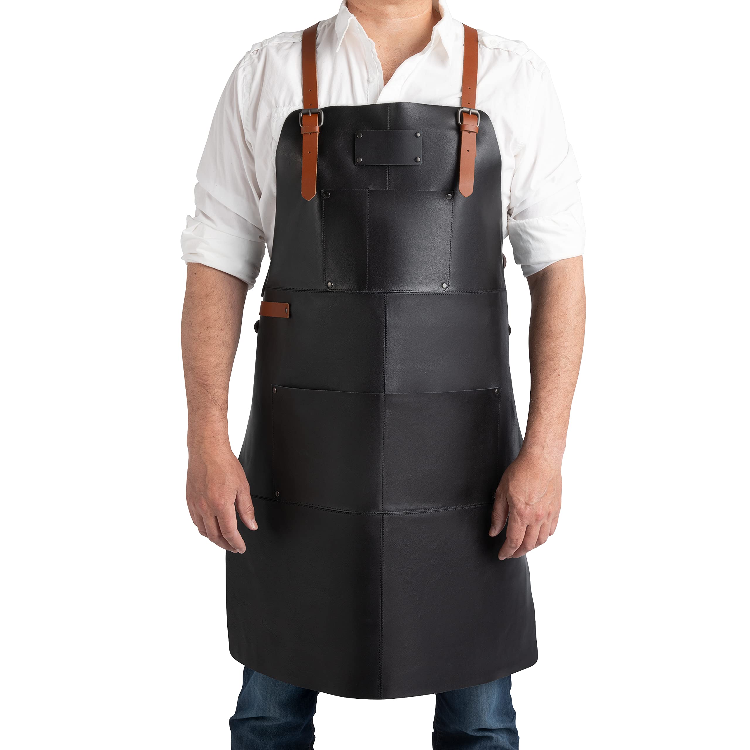 Snapklik.com : Theodore Extra Large Black Leather Apron For Men - Cross ...