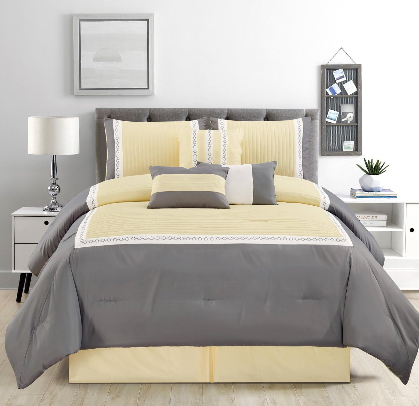 Amazon.com: GrandLinen - 7 Piece Sunshine Yellow/Grey/White Color Block ...