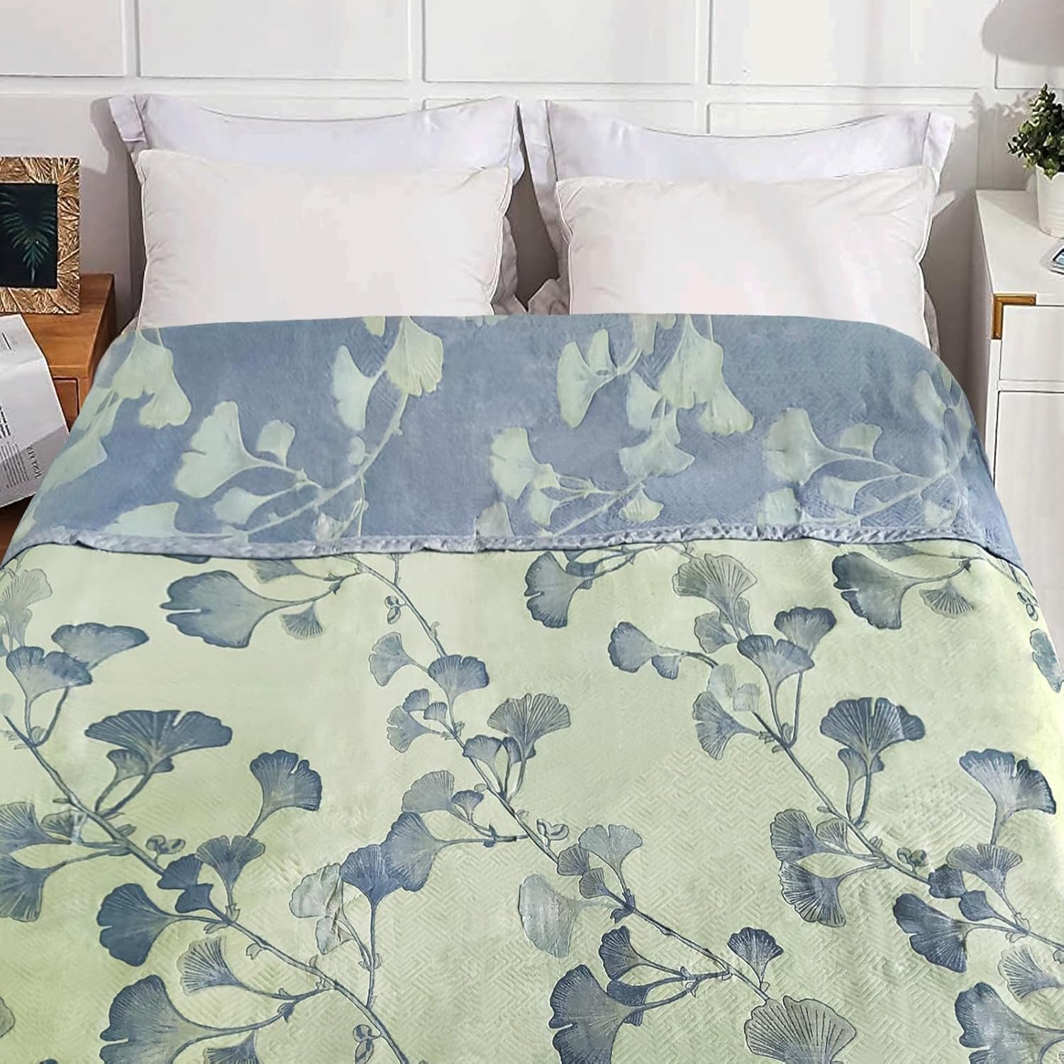 Reversible Ginkgo Quilt Lightweight Cotton Muslin Bedspread Soft ...