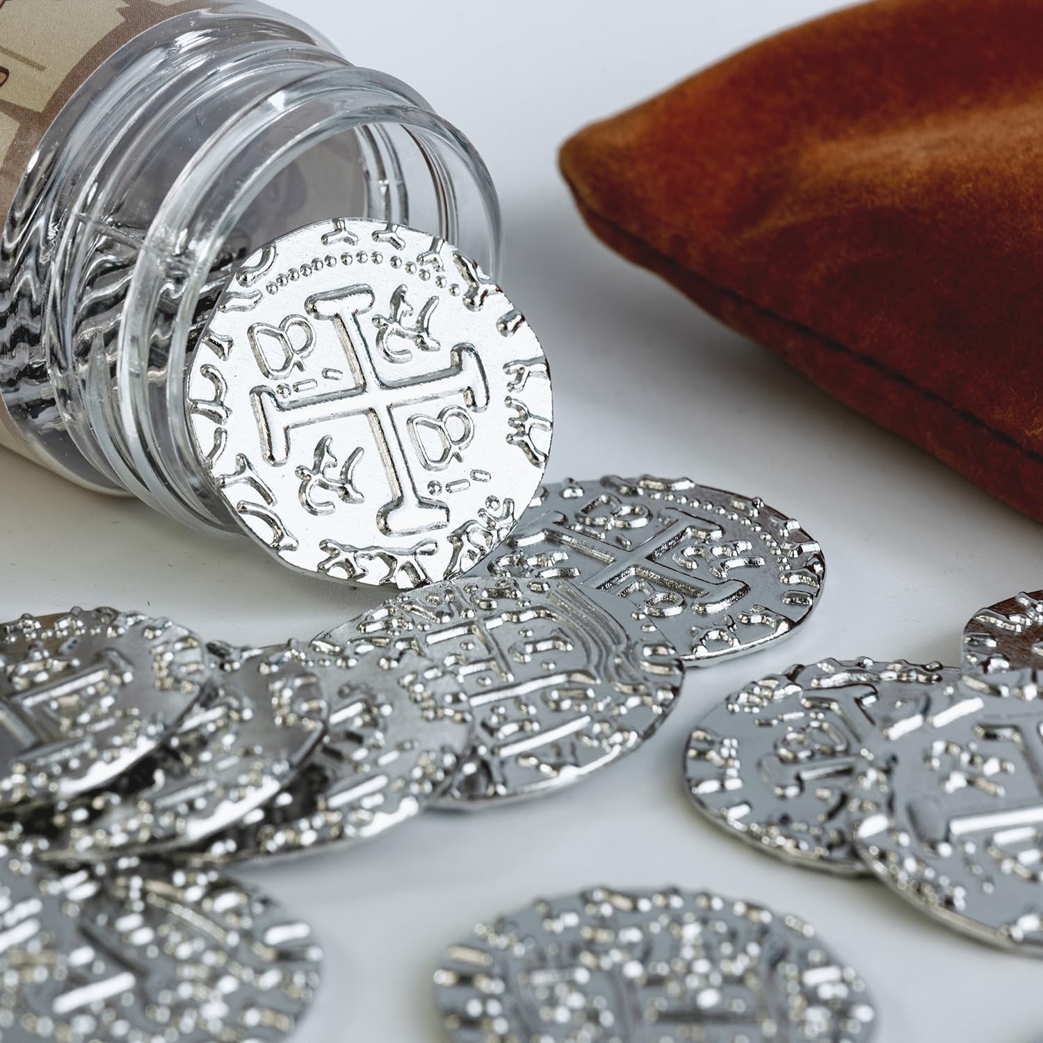 35 Metal Pirate Coins, Silver Treasure Coin Set, Metal Replica Spanish ...