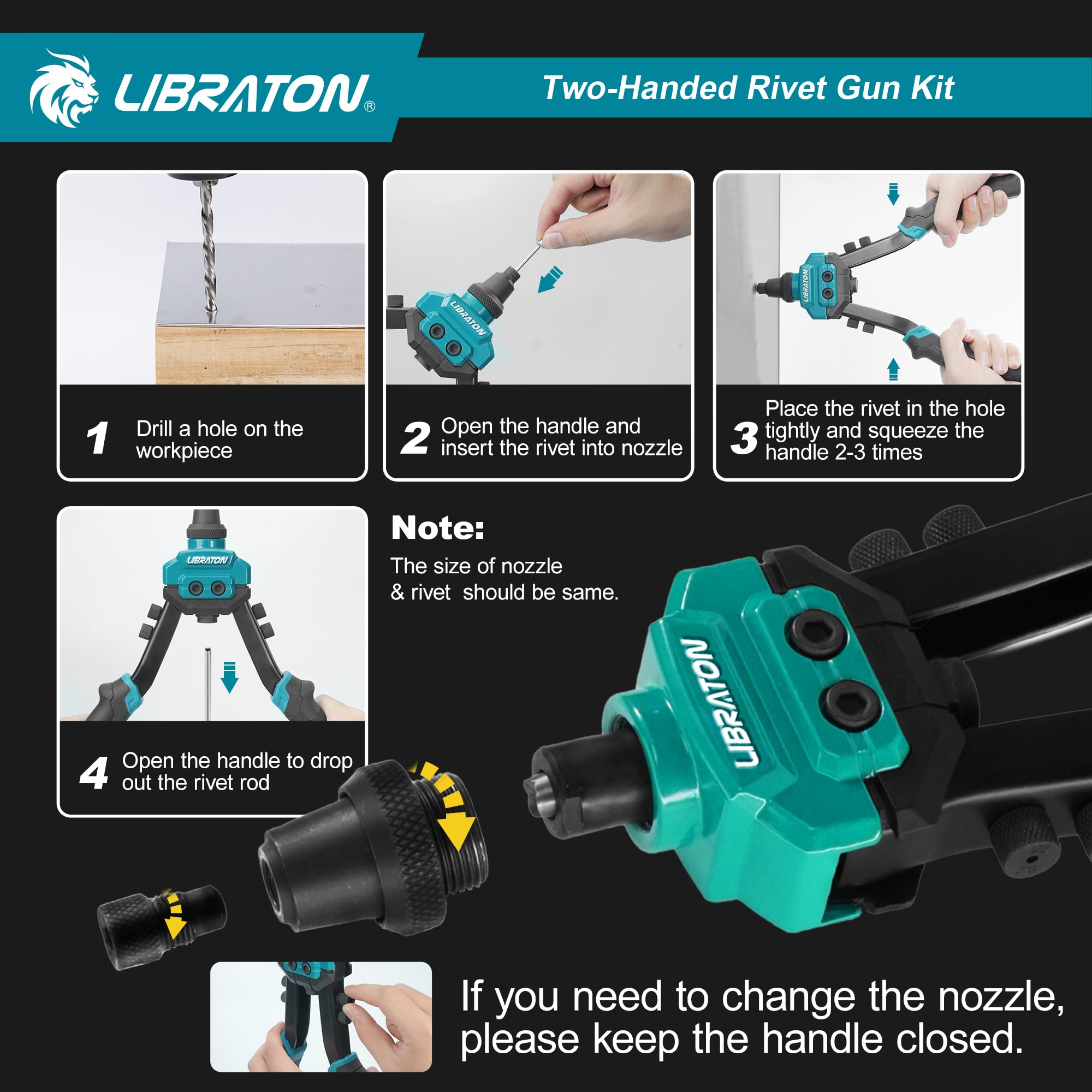 Snapklik.com : LIBRATON Pop Rivet Gun Kit, Two-Handed Rivet Gun, Heavy ...
