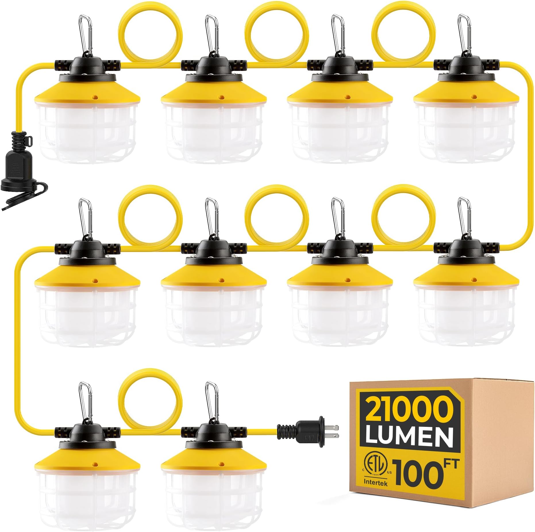 HYANGLUX 100ft Construction String Lights: 150w 21000lm ETL Certified ...