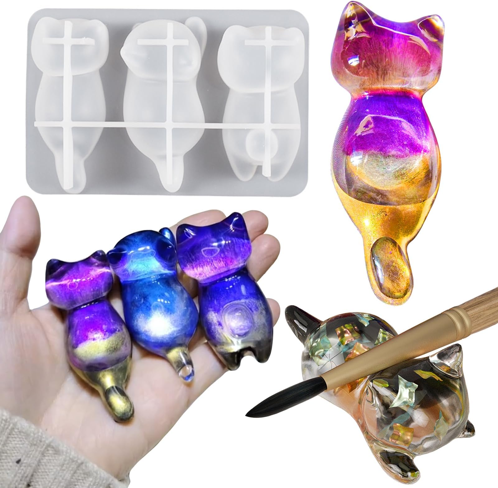 Amazon.com: 3D Cute Cat Silicone Molds for Resin Crafts - Cartoon Cats ...