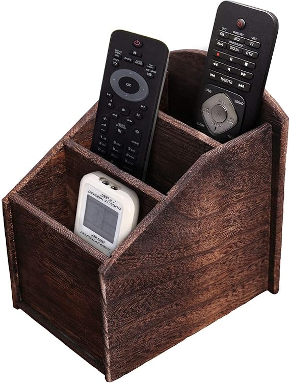 Rustic 3-Slot Wooden Remote Control Holder – Caddy Holder for ...