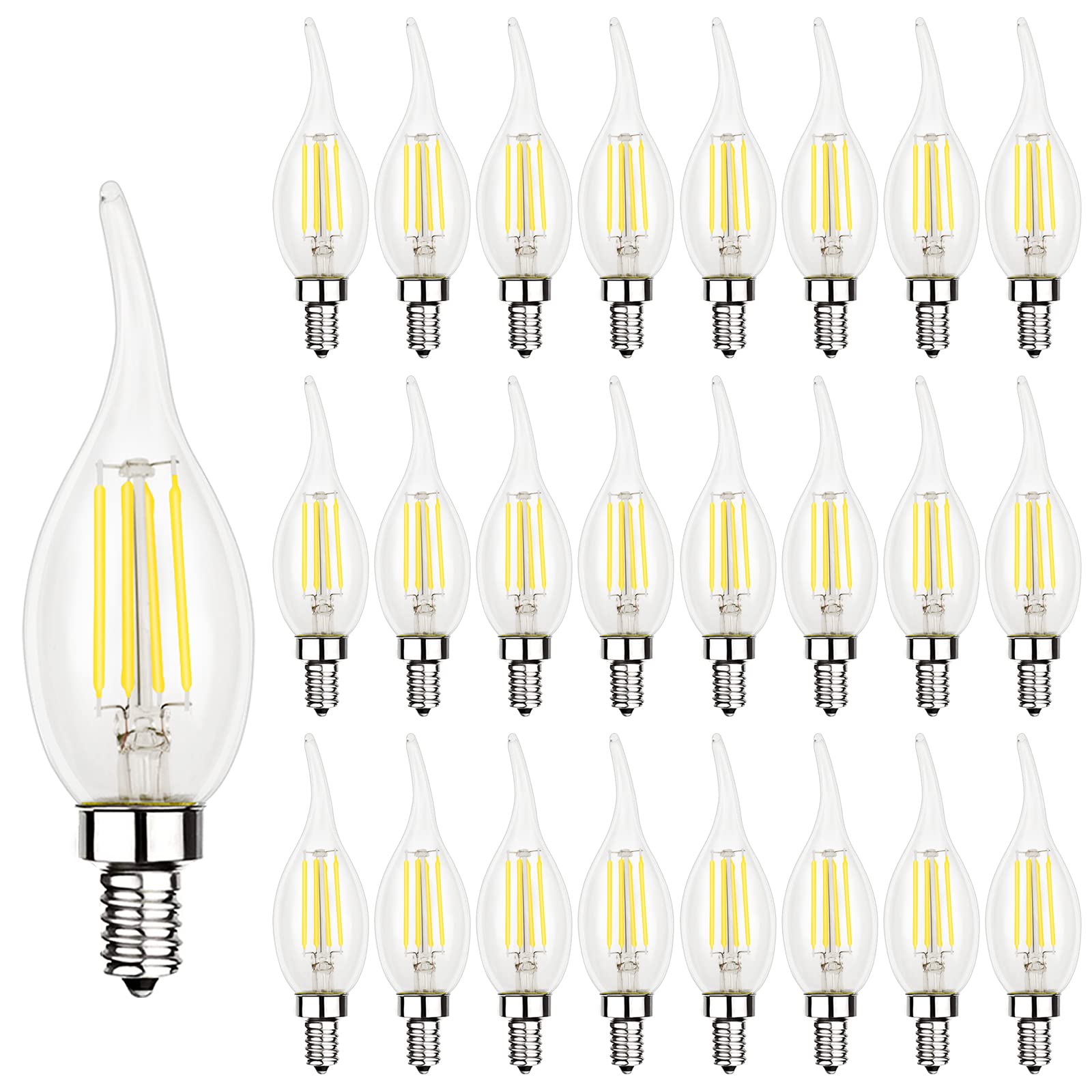Energetic 24 Pack Dimmable Candelabra Led Light Bulb, CA10 Shape,Flame ...