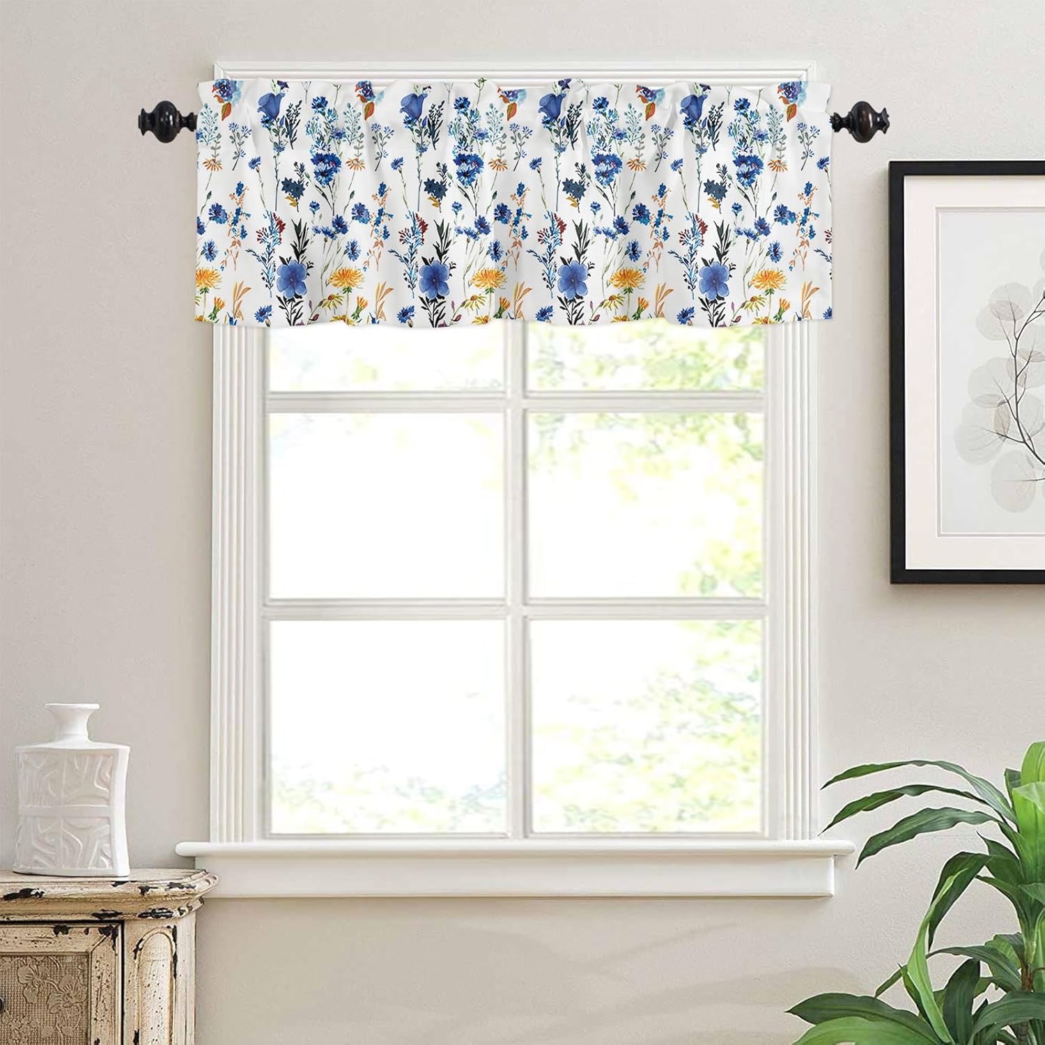Amazon.com: Curtain Valances for Windows, Spring Blue and Yellow Flower ...