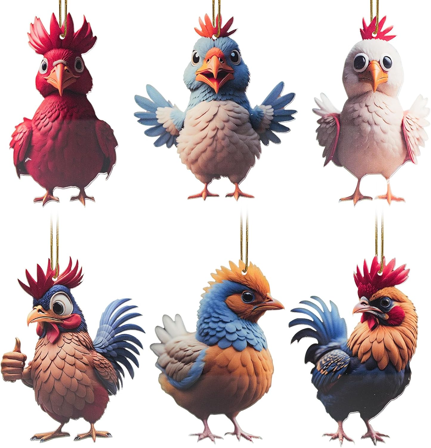 Amazon.com: Gadluckki 2025 Cute Cartoon Rooster Hanging Pendant, 6PCS ...