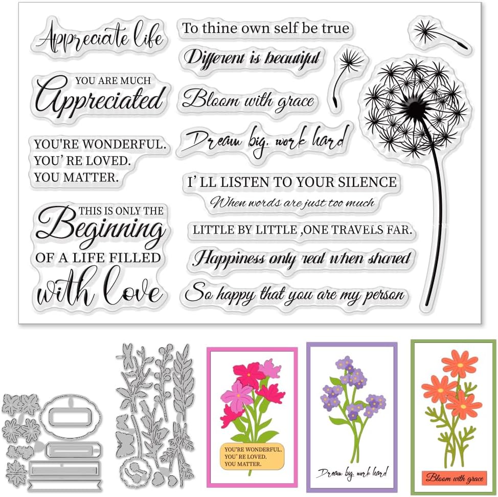 Amazon.com: INFUNLY Words Clear Stamps and Dies for Card Making ...