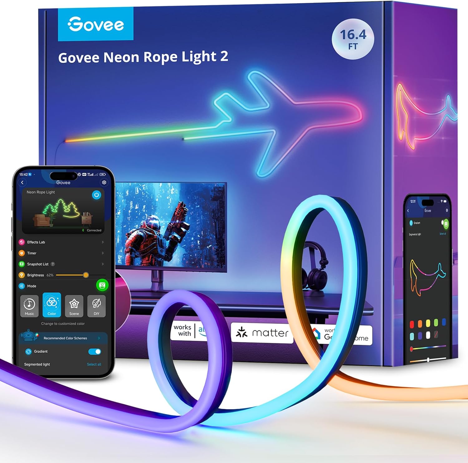 Govee RGBIC Neon Lights, LED Smart Neon Rope Light 2 Works with Matter ...