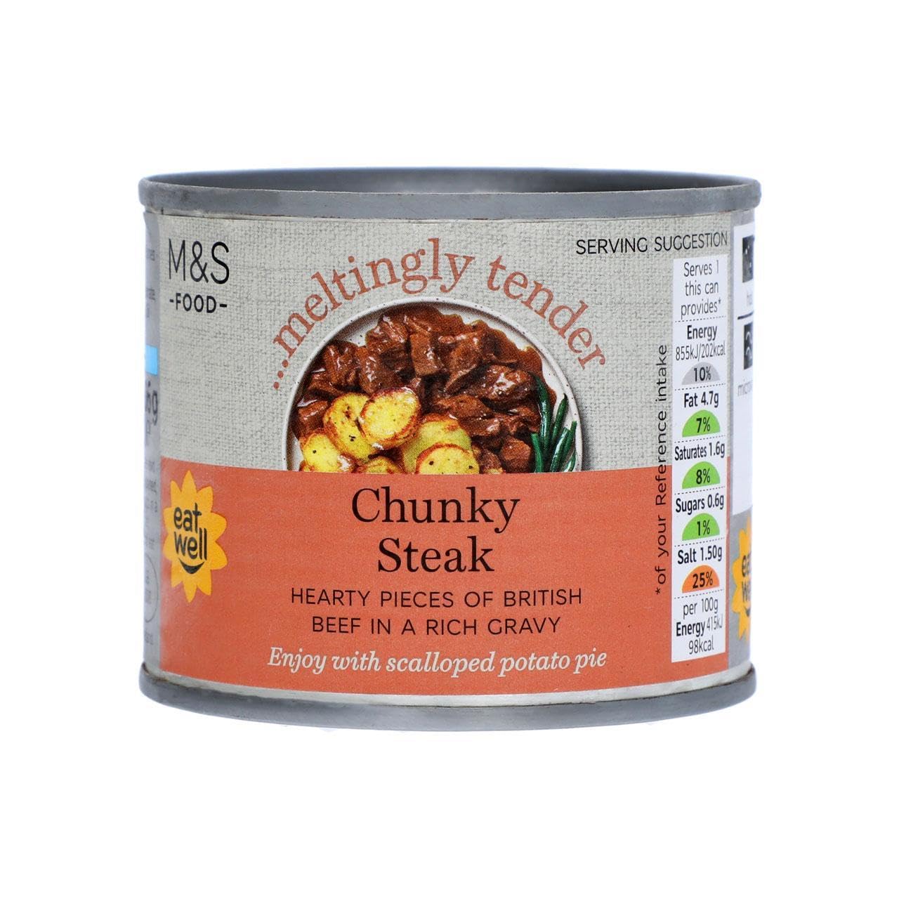 M&S Canned Chunky Steak, Pieces of British Beef in a Rich Gravy - 206g ...