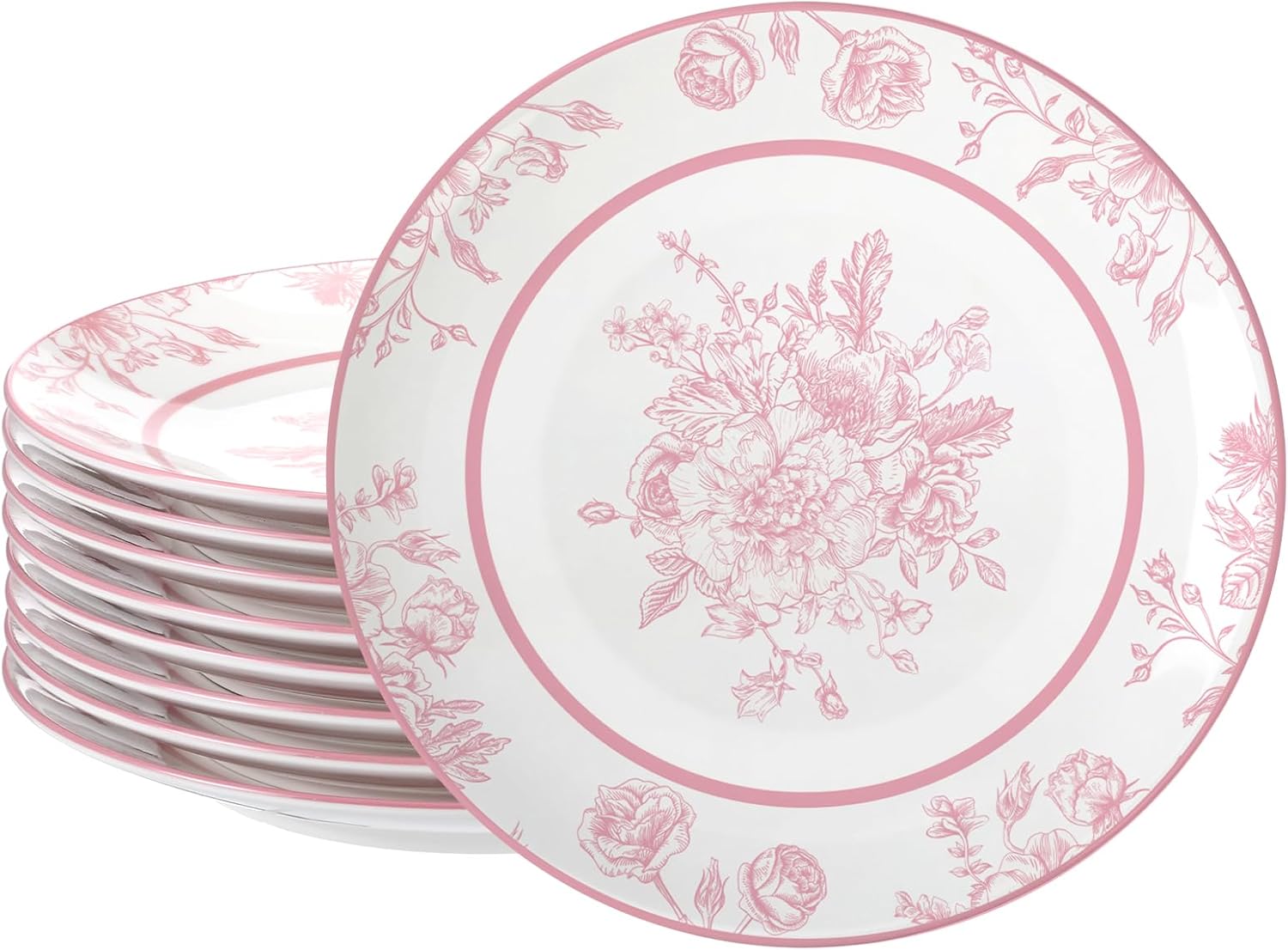 Amazon.com | Jinei 8 Pcs Pink Floral Salad Plates Dinnerware Set ...
