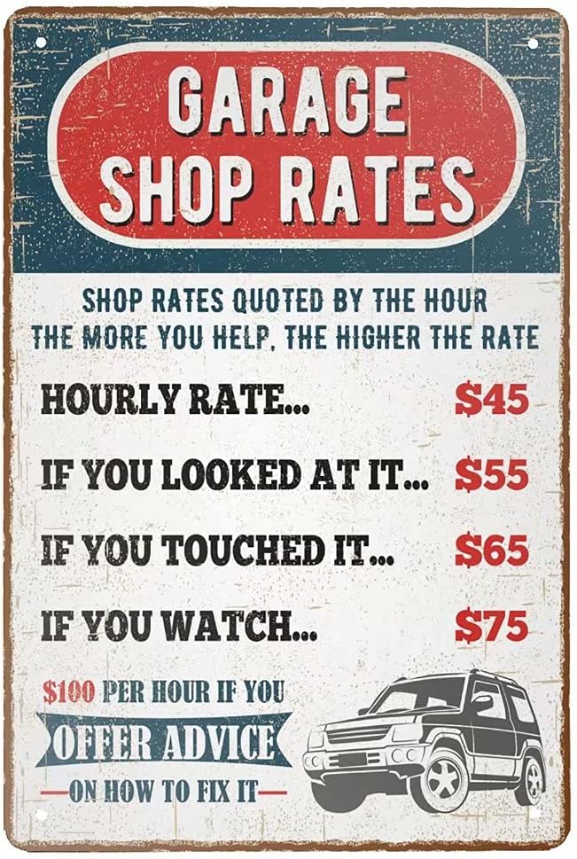 Amazon.com: Rellcolle Retro Metal Tin Sign Shop Rates Sign Garage ...