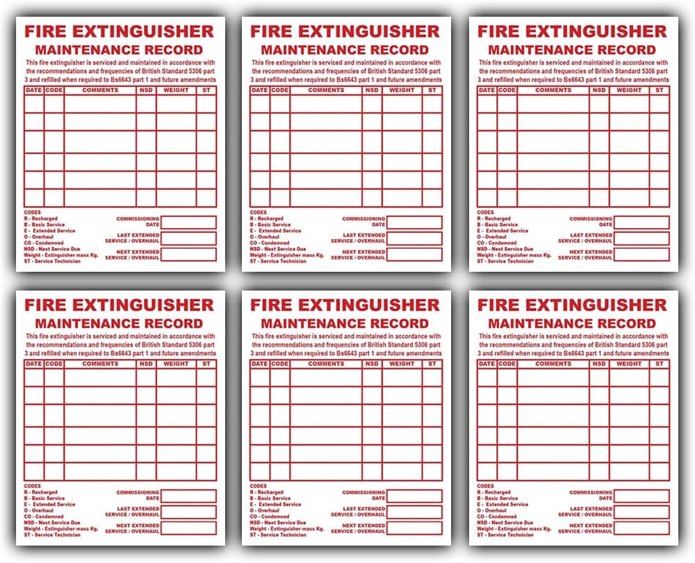 6-Pack Fire Extinguisher Maintenance Record Labels - Durable Waterproof ...