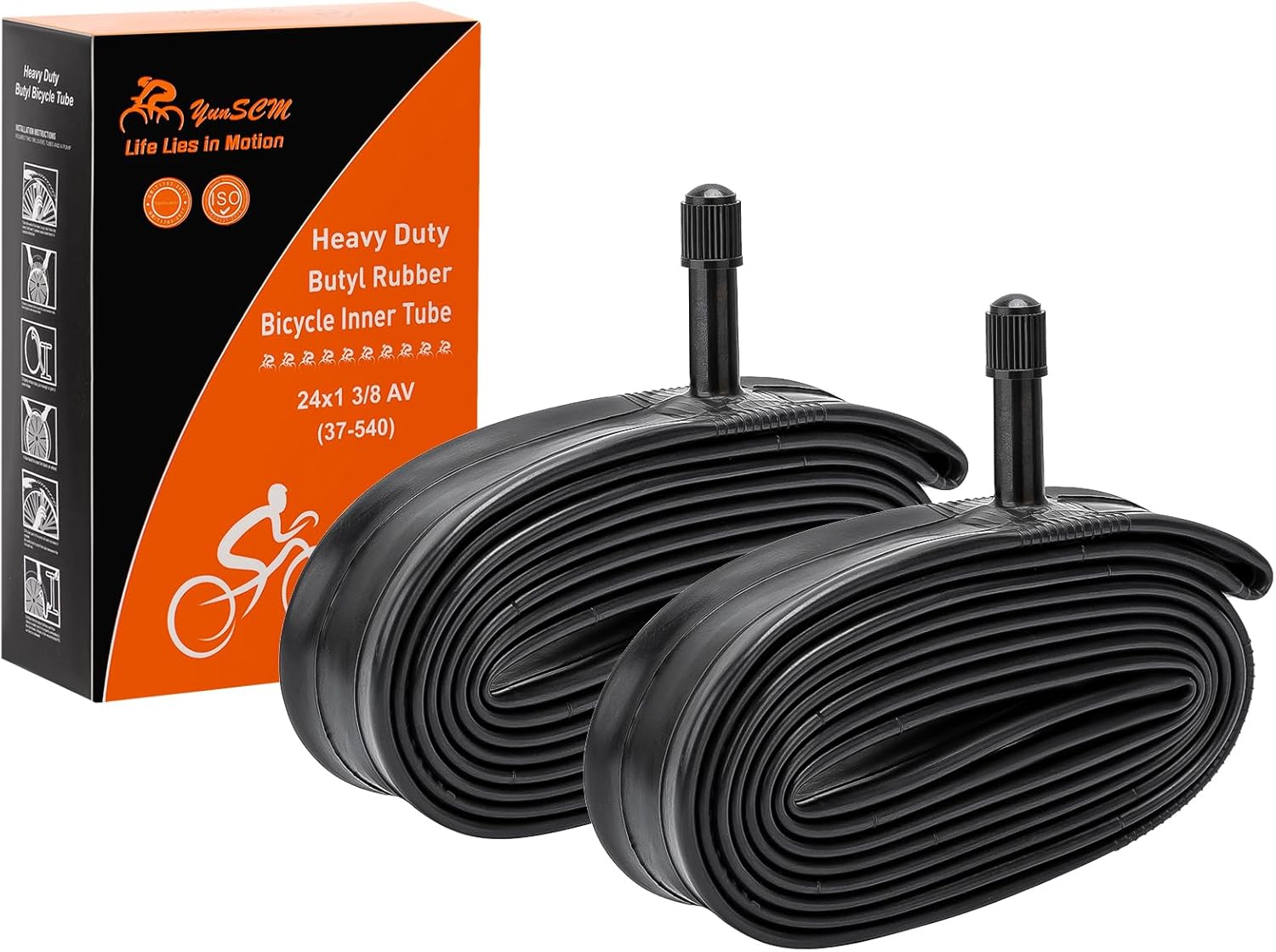 YunSCM 2-Pcs 24" Bike Inner Tubes 24x1-3/8 ETRTO 35/37-540 AV32mm ...