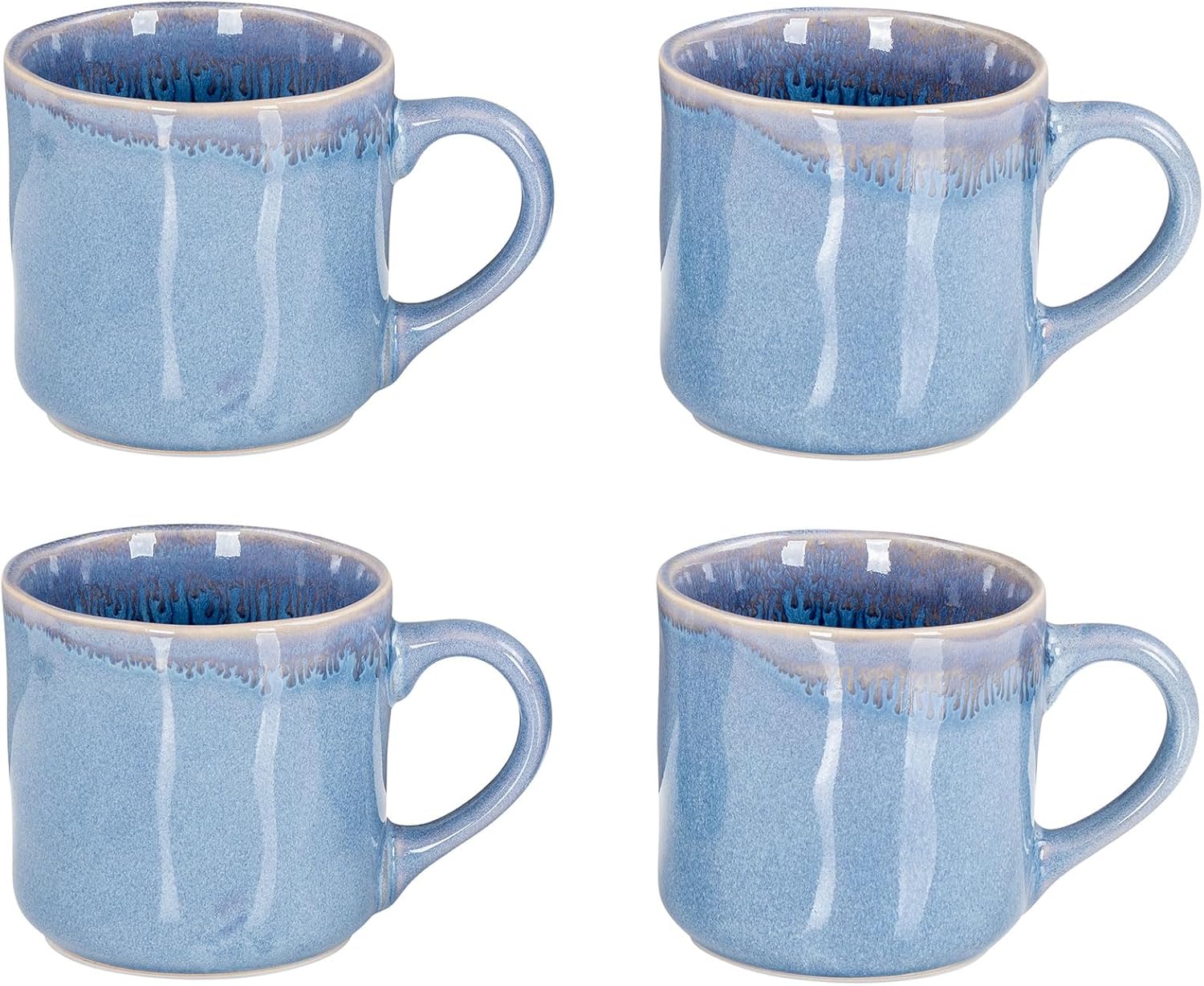 4er Set Steingut Becher 350ml Tasse Blau Kaffeetassen Modern Design ...