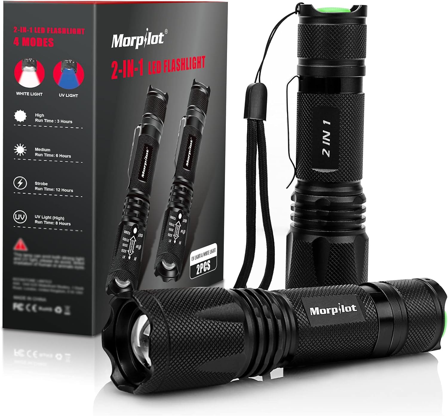 Black Light UV Flashlight, morpilot 2 in 1 LED Flashlight with 500 ...