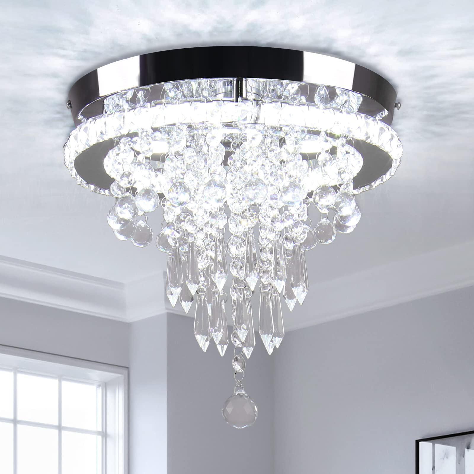 RHEAFON Modern Crystal LED Ceiling Light Cool White,Crystal Chandelier ...