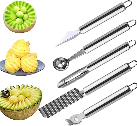 Amazon.com: 5 Pcs Stainless Steel Fruit Carving Knife Set, Kitchen ...