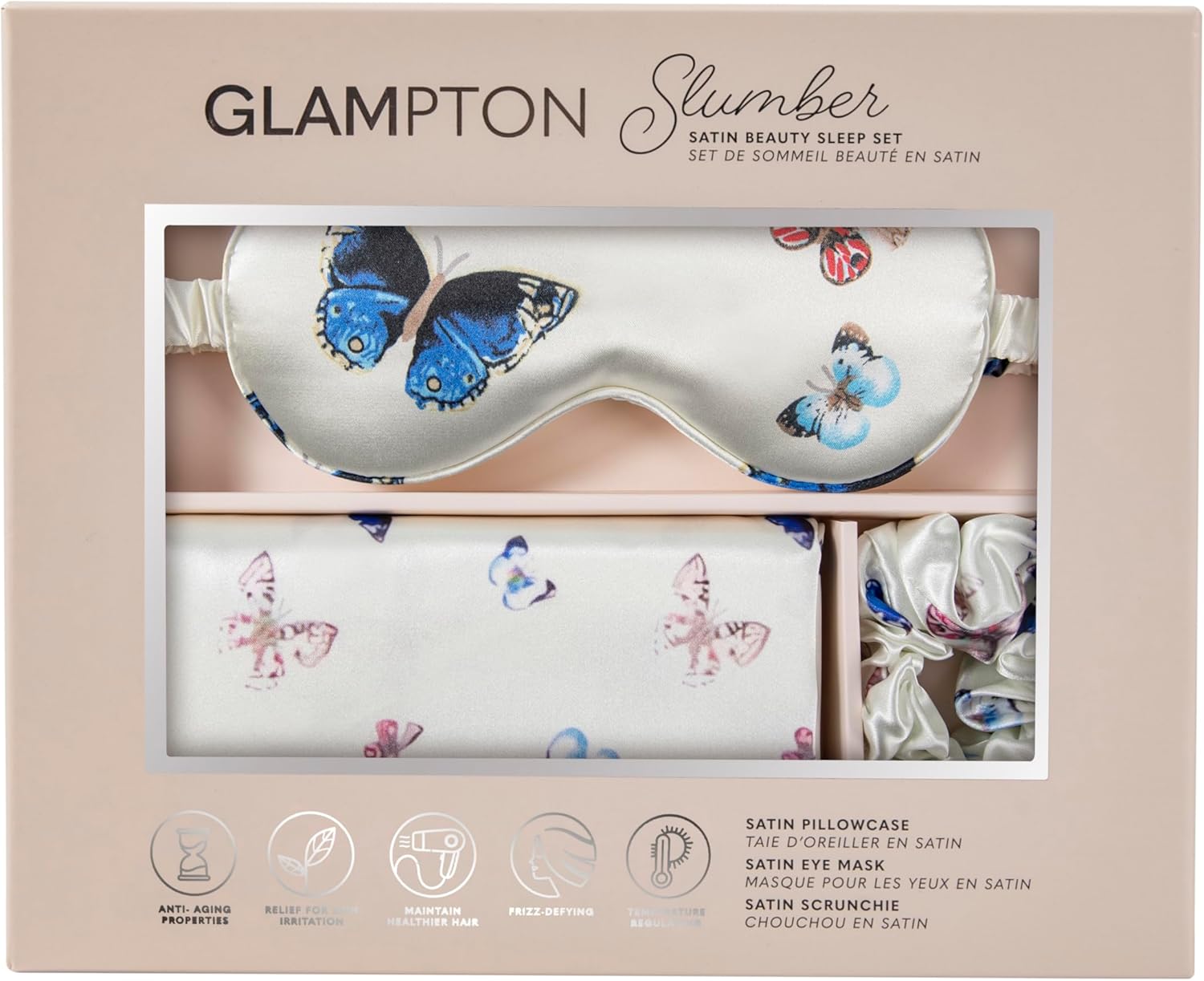 Amazon.com: Glampton Slumber Satin Beauty Sleep Set, Butterfly, 3-Piece ...