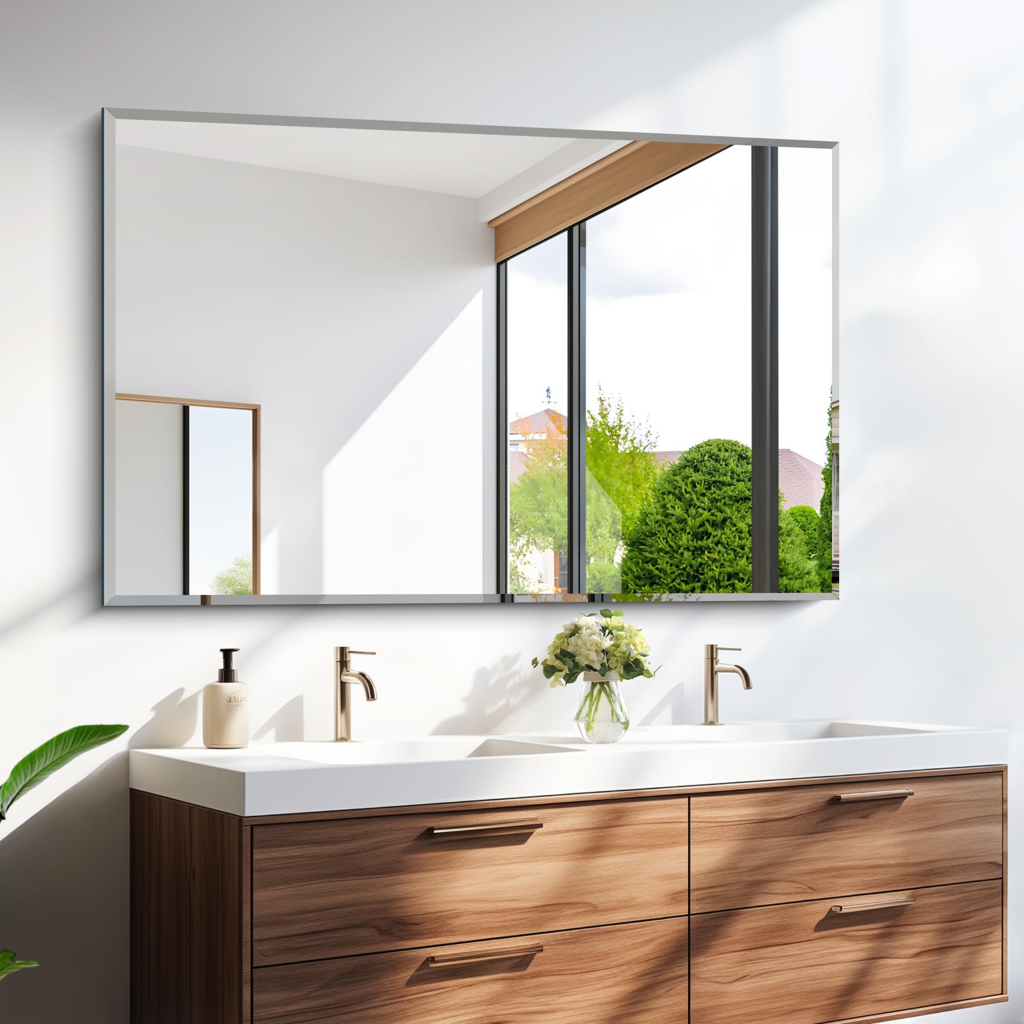 Amazon.com: CILIBER Beveled Bathroom Mirror, 30x48 Inch Large Frameless ...