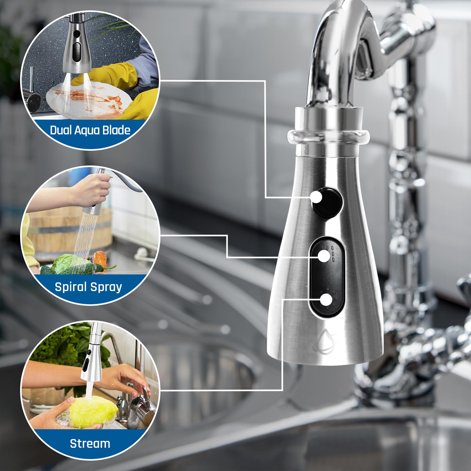 Snapklik.com : Kitchen Faucet Head Replacement - Pull Down Sprayer For ...