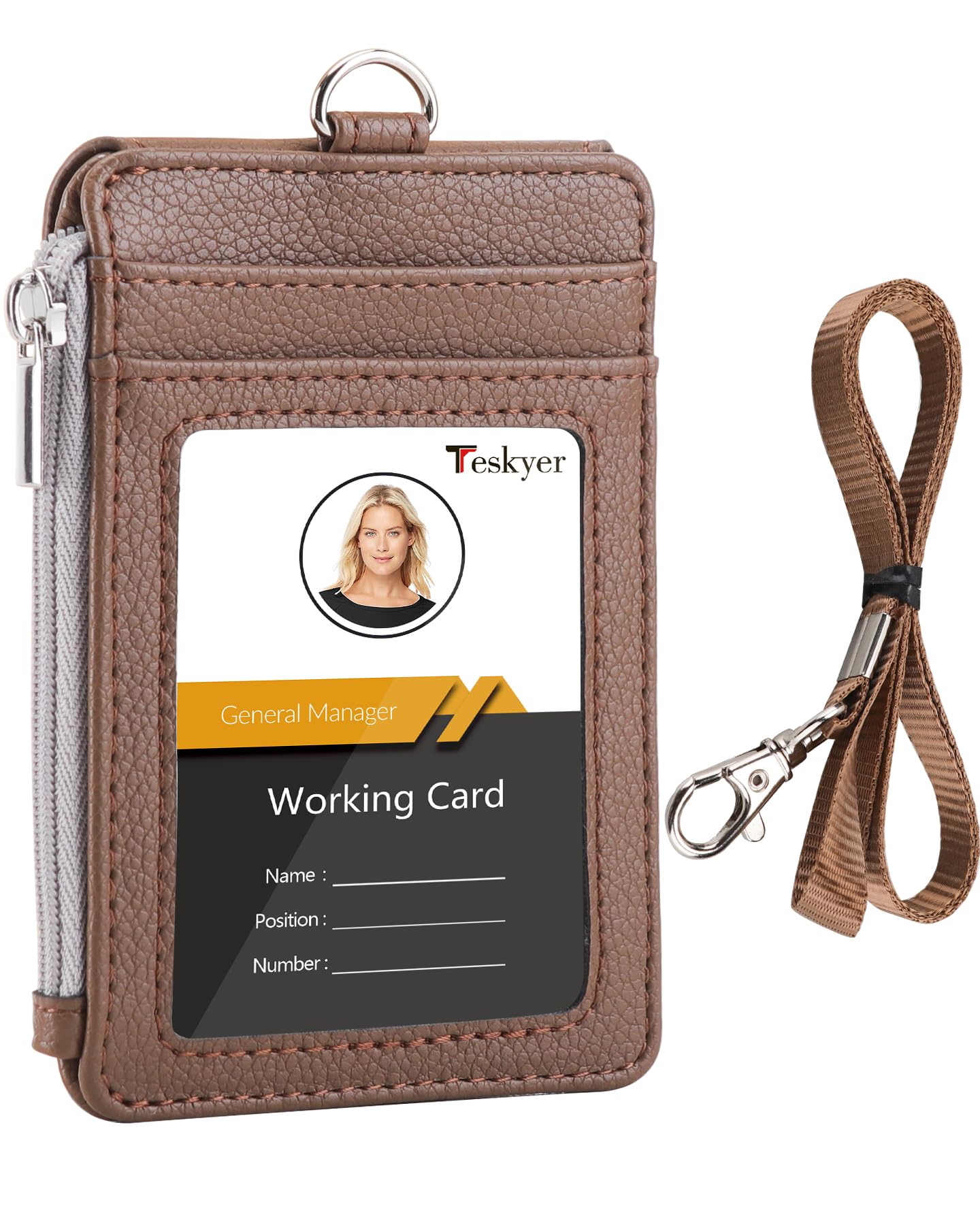 Amazon.com : Teskyer Badge Holder with Side Zip Pocket, Multiple Card ...