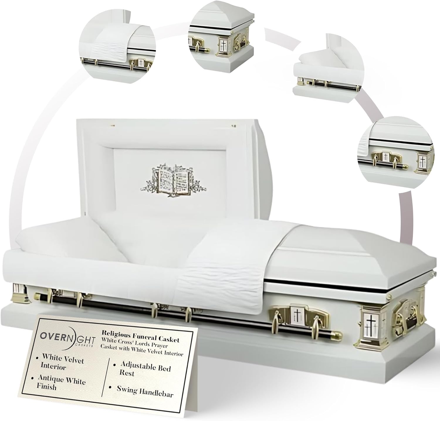 Amazon.com: Overnight Caskets White Cross Lords Prayer Metal Funeral ...