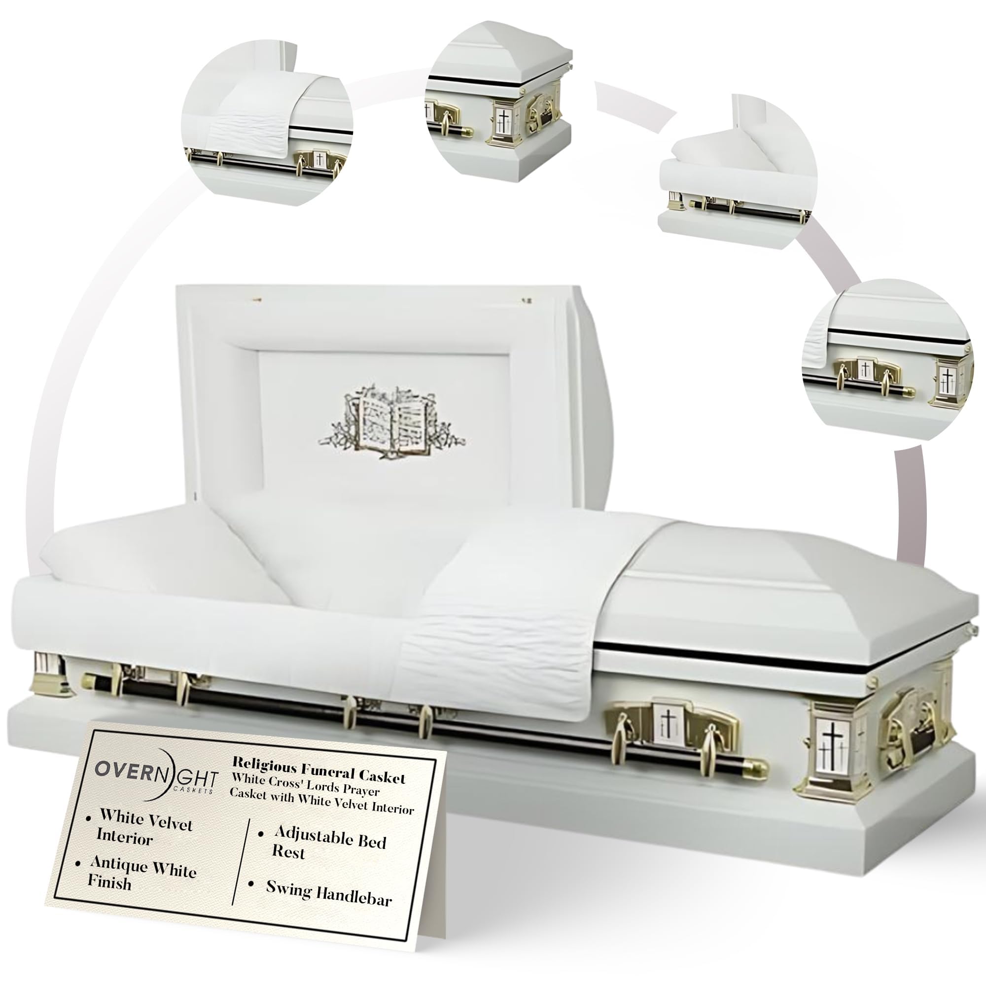 Amazon.com: Overnight Caskets White Cross Lords Prayer Metal Funeral ...