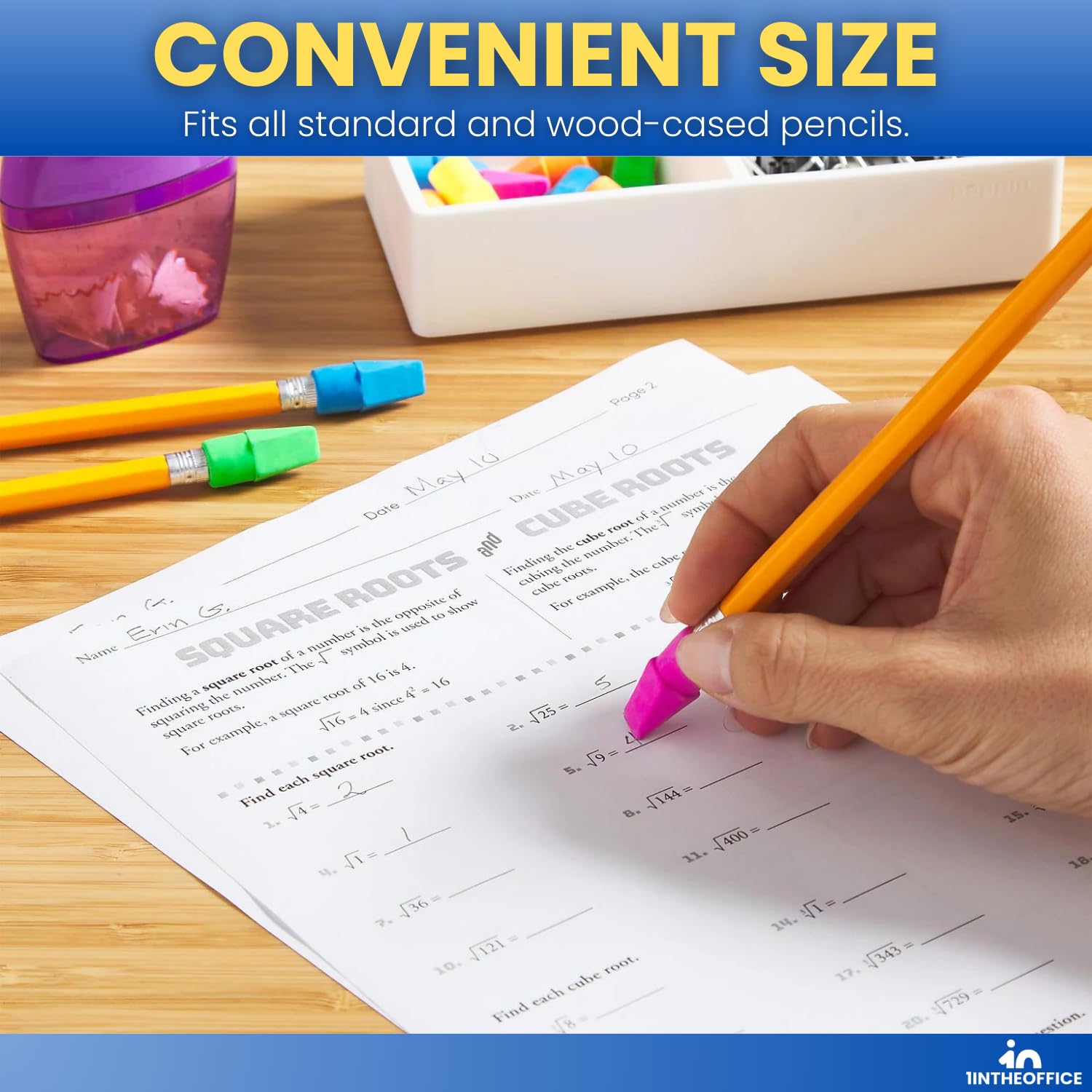 Snapklik.com : 1InTheOffice Pencil Cap Erasers, Assorted Colors ...