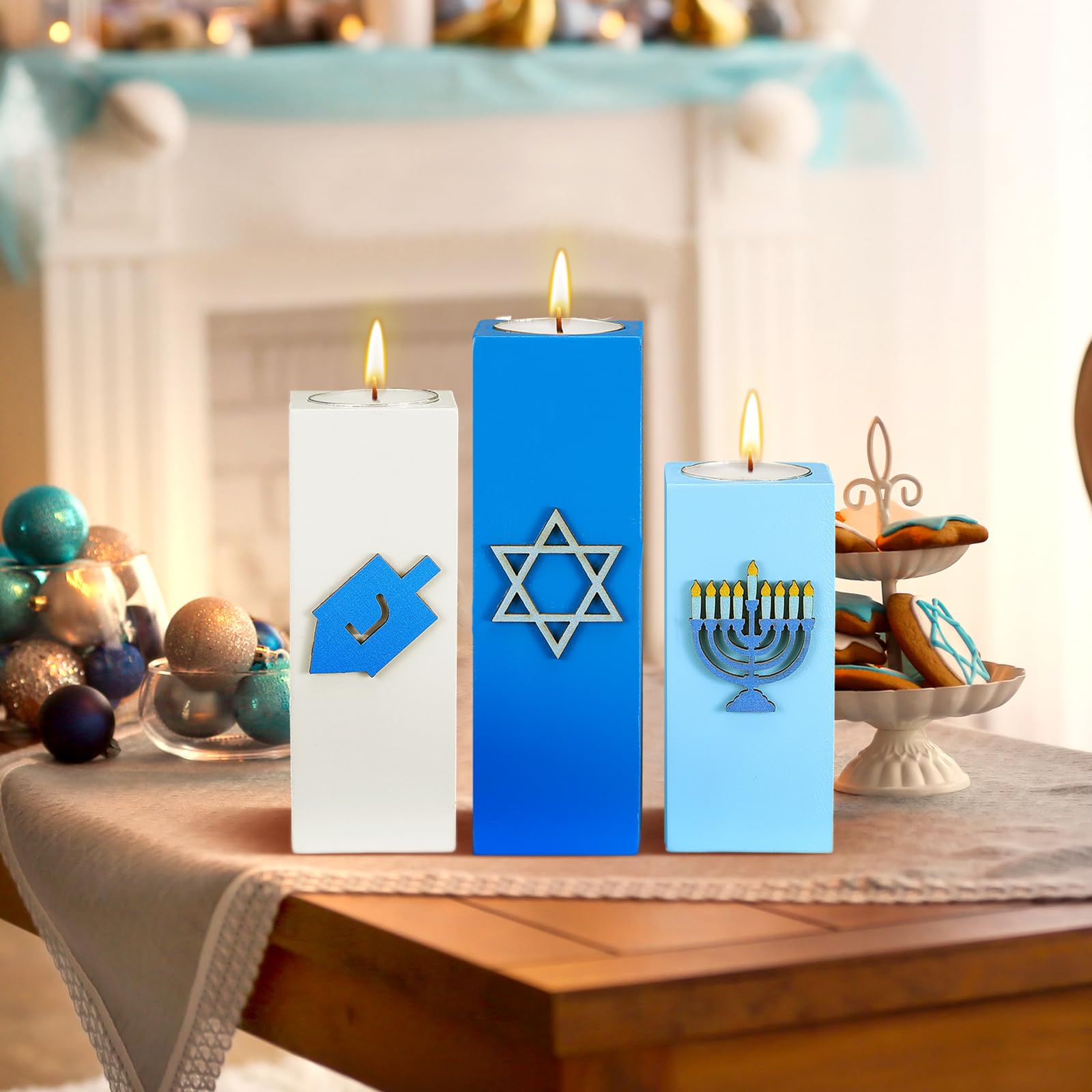 Snapklik.com : Hanukkah Menorah Tealight Candle Holder Set Of 3 ...