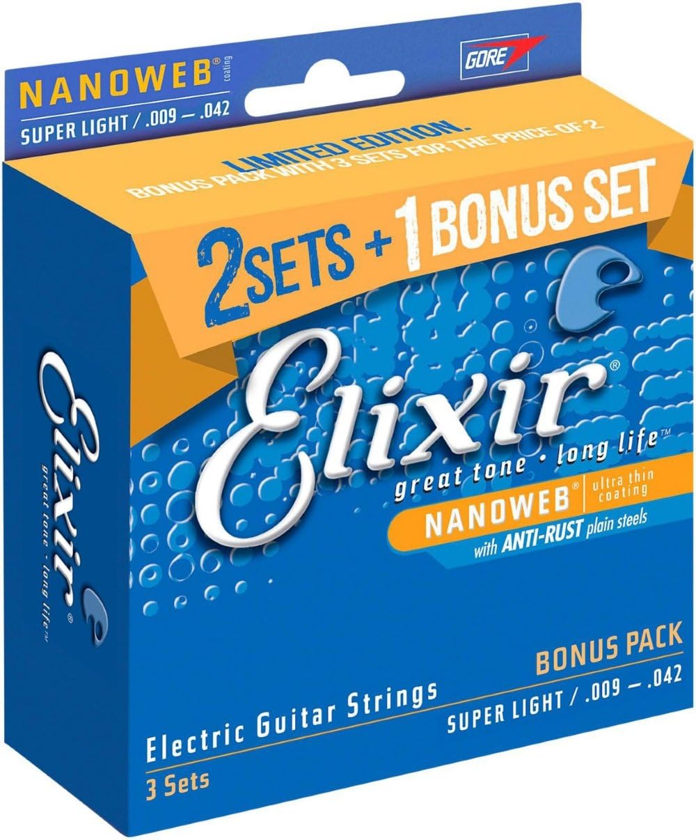 Amazon.com: Elixir Strings 16540 Electric Guitar Strings with NANOWEB Coating, 3 Pack, Super ...