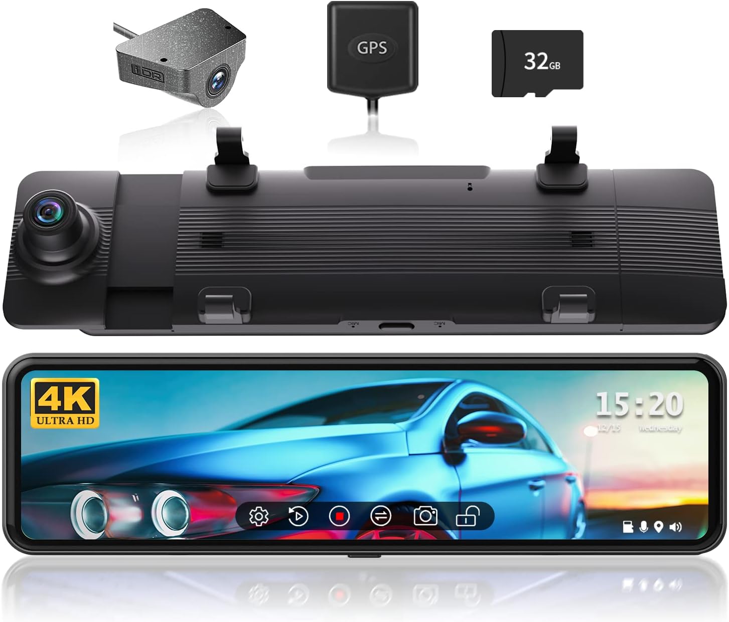 WOLFBOX G900 PRO, 12-inch Mirror Dash Cam with STARVIS 2 IMX678, Front ...