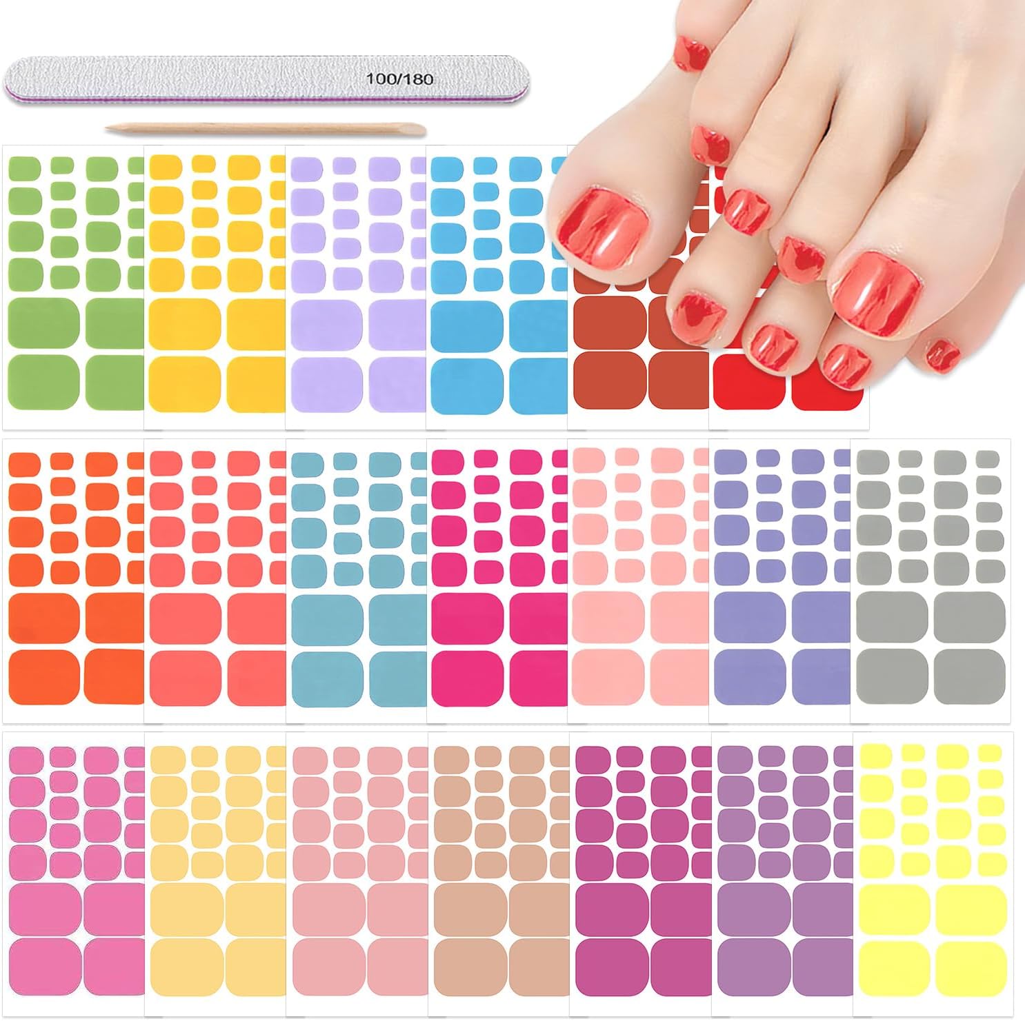 Amazon.com: DANNEASY 20 Sheets Toe Nail Stickers Full Nail Wraps Solid ...