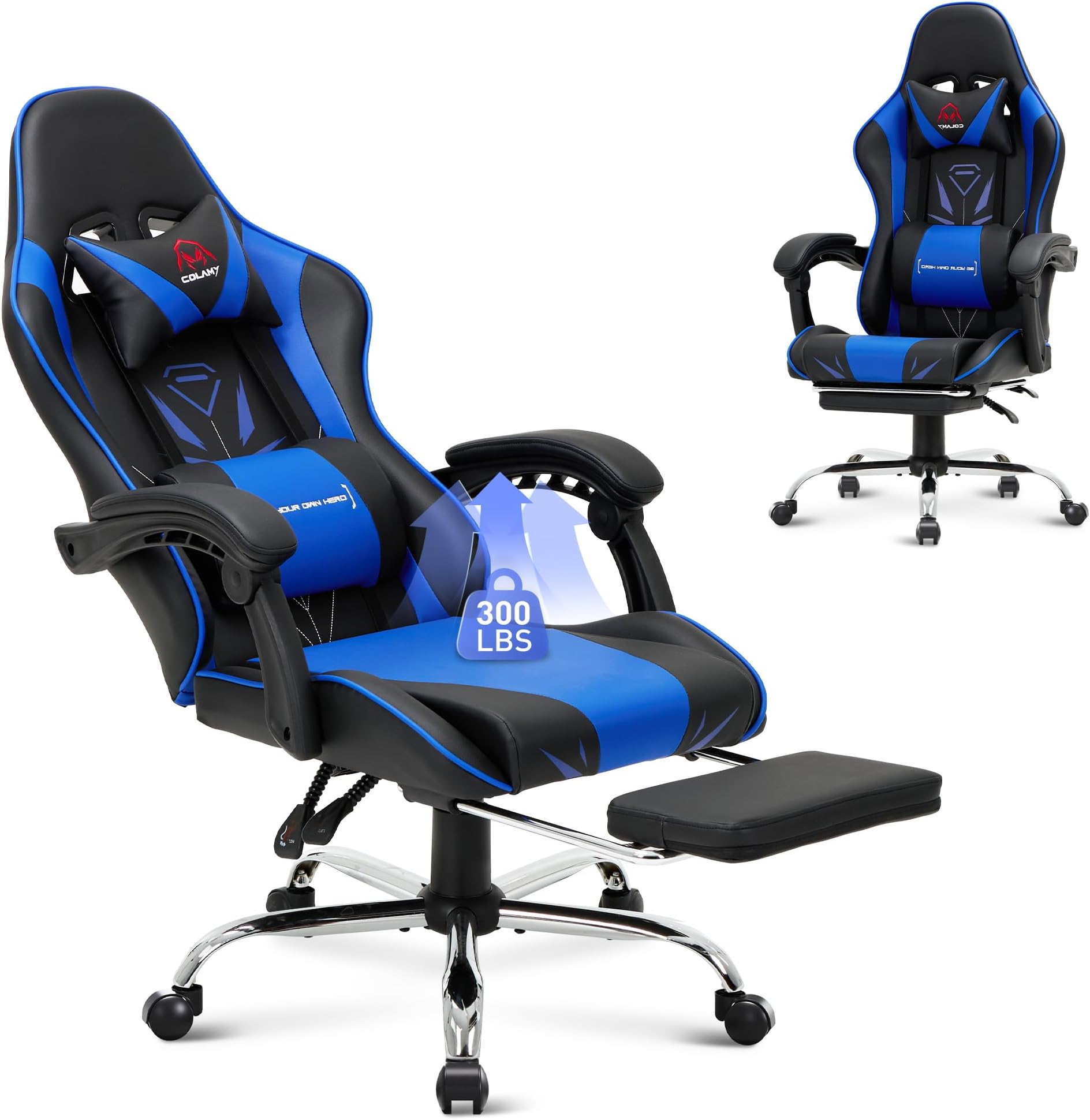 COLAMY Gaming Chair, Computer Chair with Footrest and Lumbar Support ...