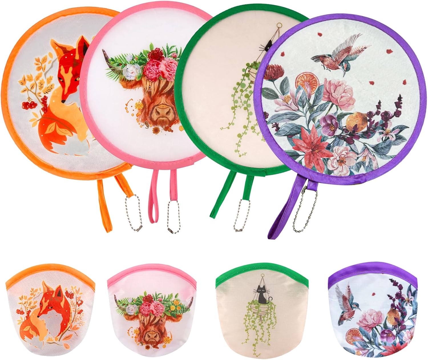 Amazon.com: 4 Styles Animal Flowers Round Foldable Hand Fan Japanese ...