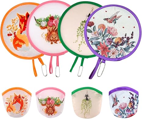 Amazon.com: 4 Pcs Round Foldable Hand Fans, 4 Styles Handheld Fans ...