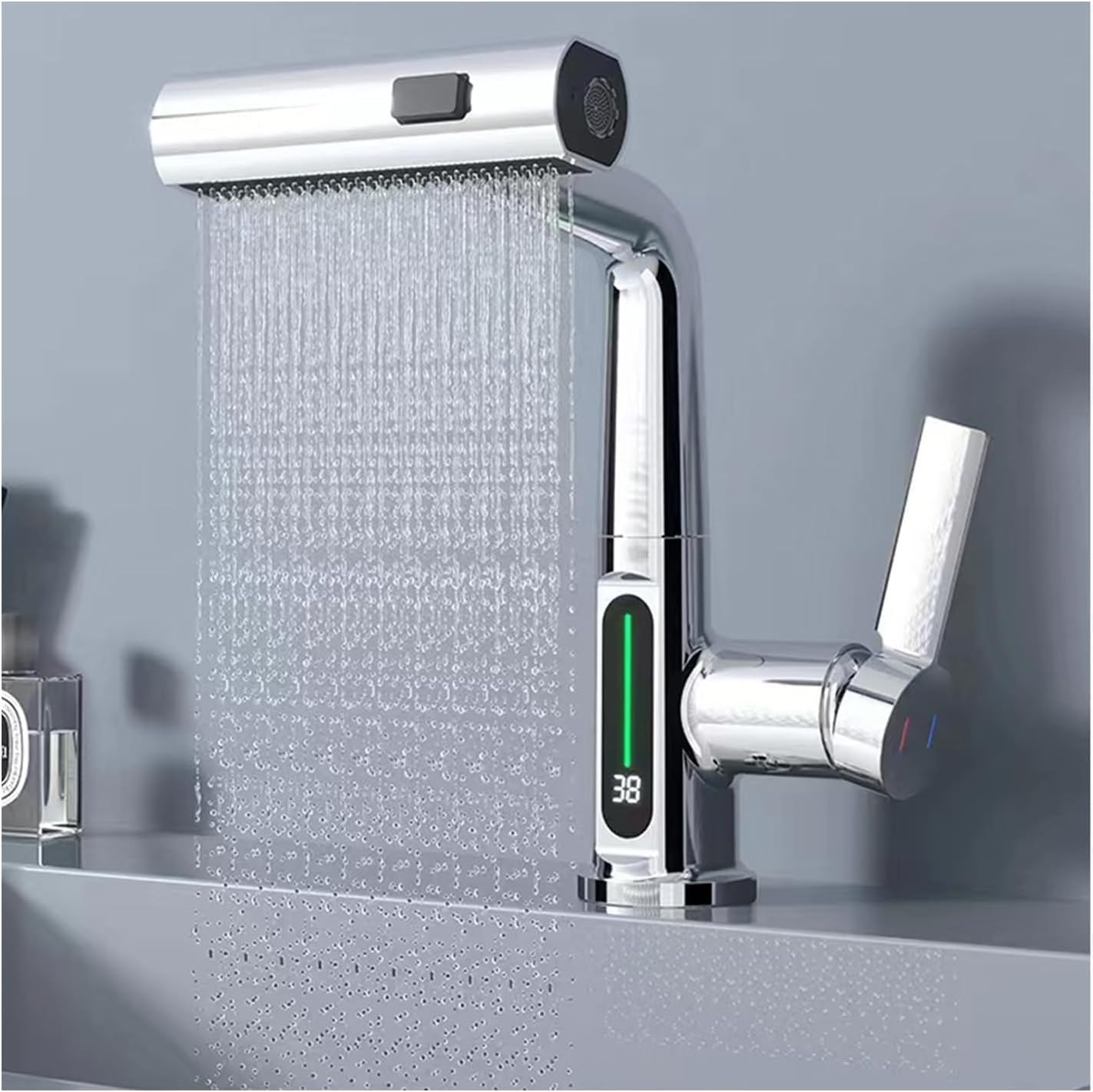 Bathroom Faucet with LED Temperature Display, Waterfall Bathroom Sink ...